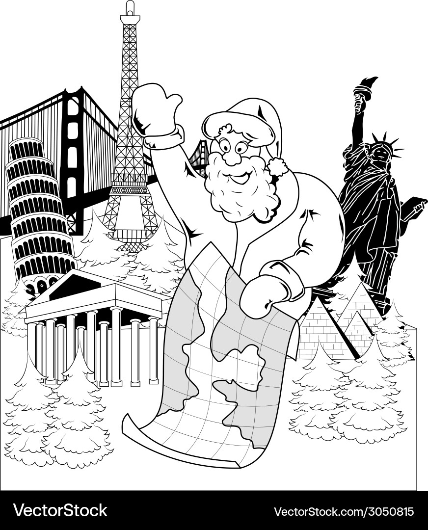 Santa claus with map Royalty Free Vector Image