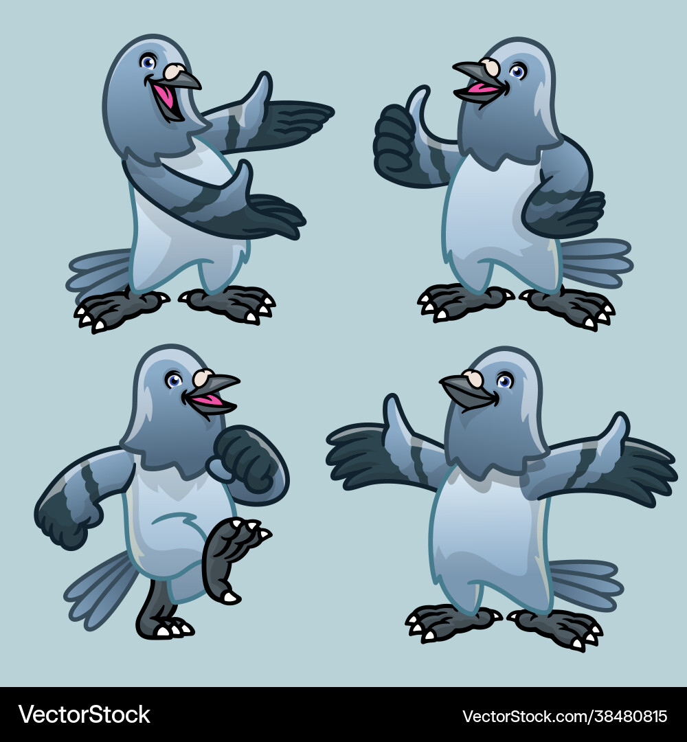 Set Cartoon Charakter Taube Vogel Lizenzfreies Vektorbild