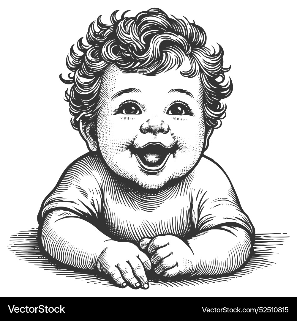 Smiling baby engraving sketch Royalty Free Vector Image