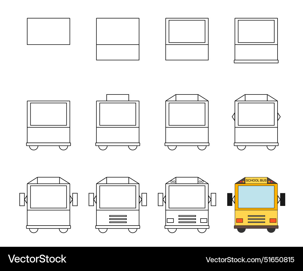 Worksheet easy guide to drawing school bus Vector Image