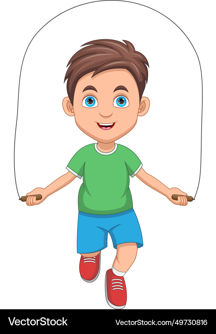 Cartoon little boy playing jumping rope Royalty Free Vector