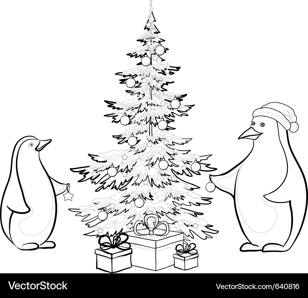 Penguins with Christmas Tree Royalty Free Vector Image