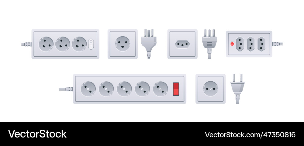 Plugs and socket types uk us eu au universal Vector Image