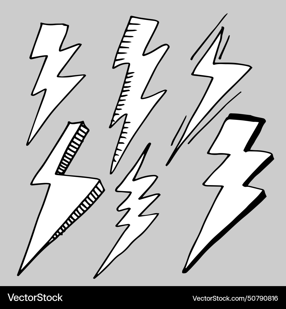 Set of hand drawn doodle electric lightning bolt Vector Image