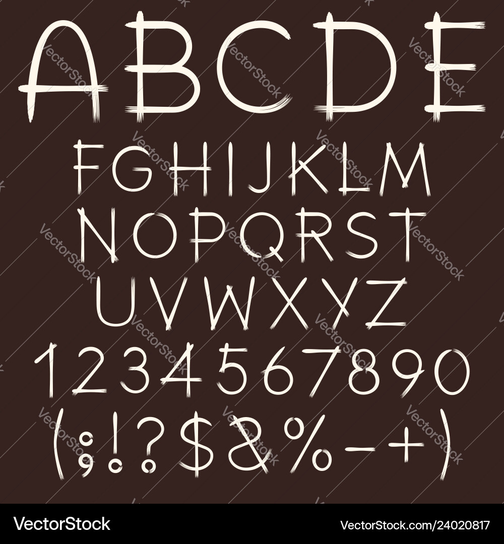 Alphabet letters numbers drawn with paint Vector Image