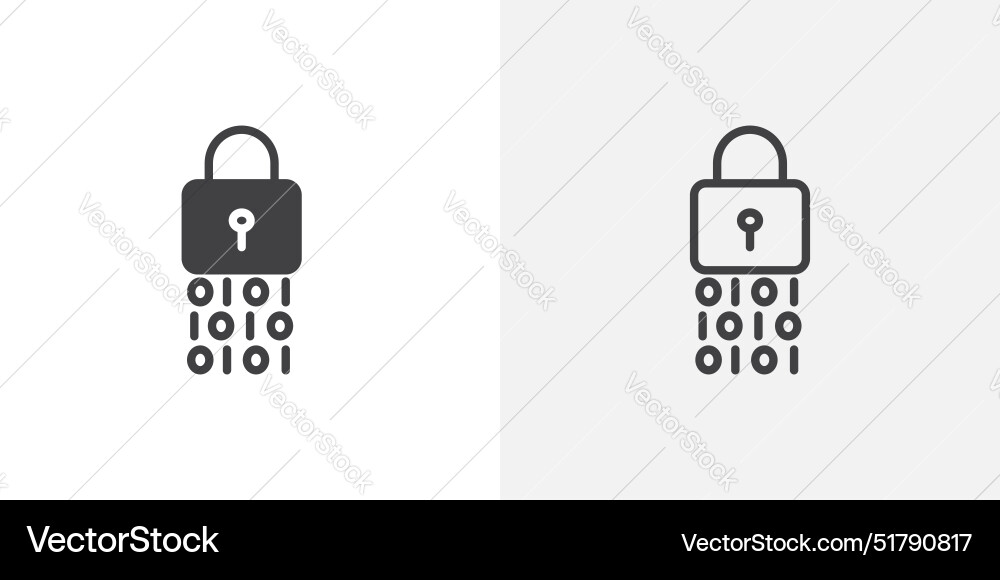 Binär Lock Line Icon Set Lizenzfreies Vektorbild