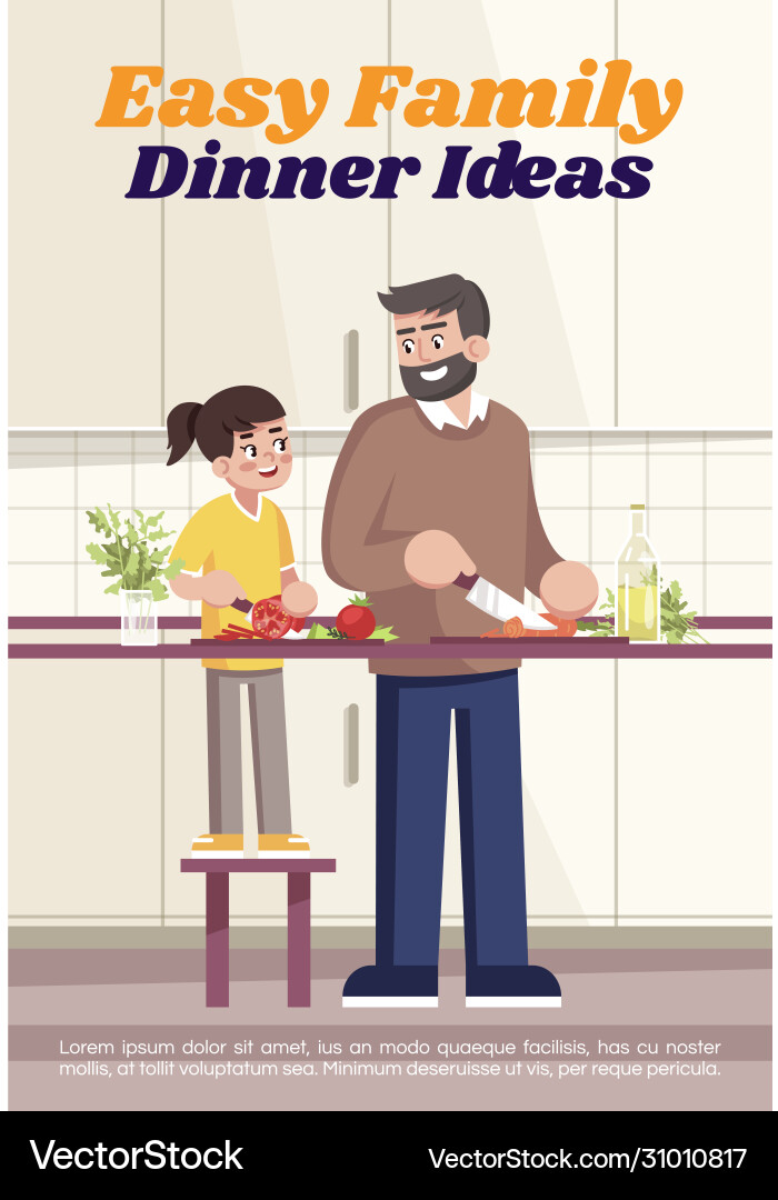 Easy family dinner ideas poster template Vector Image