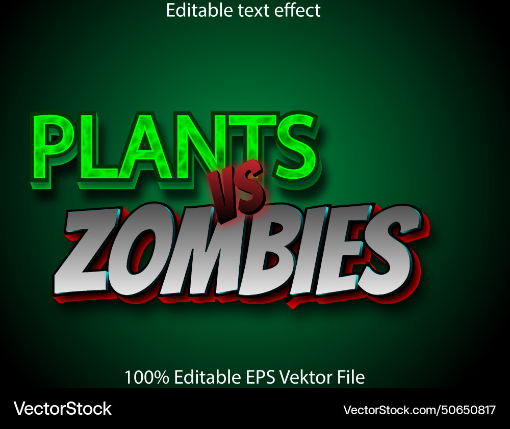 Editable text effect plants vs zombies 3d comic Vector Image