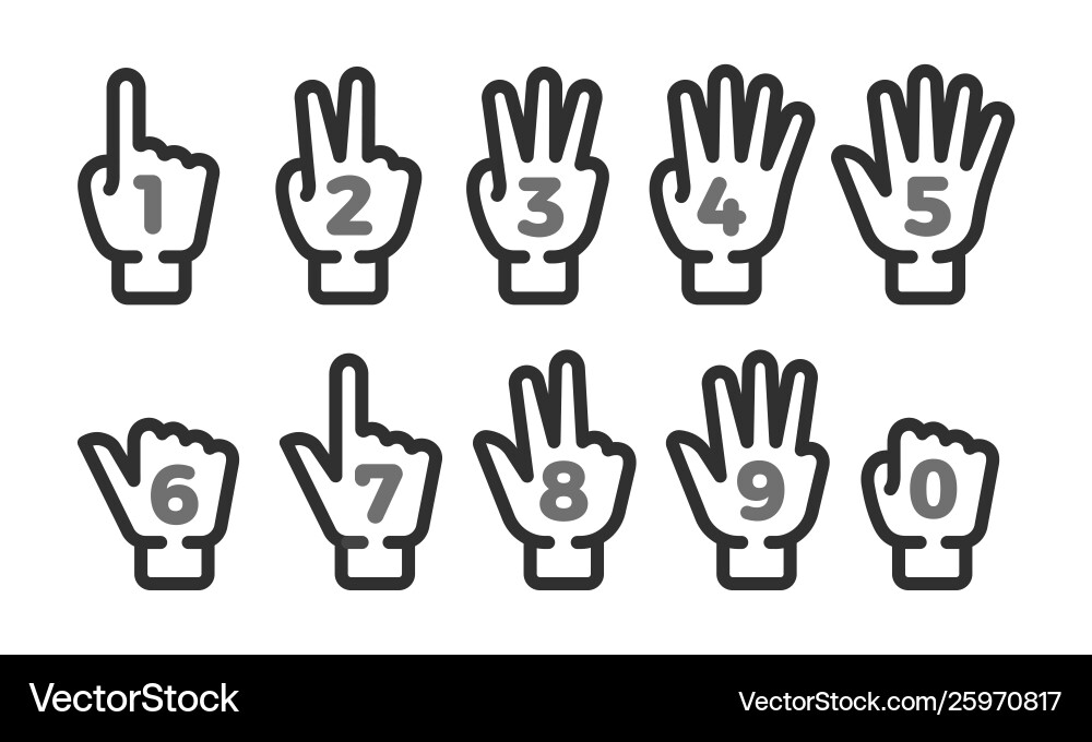 Finger counting icon set Royalty Free Vector Image