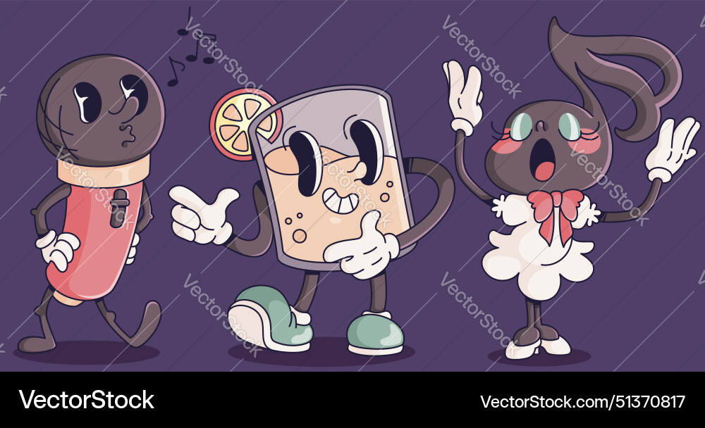 Retro cartoon characters collection for party Vector Image
