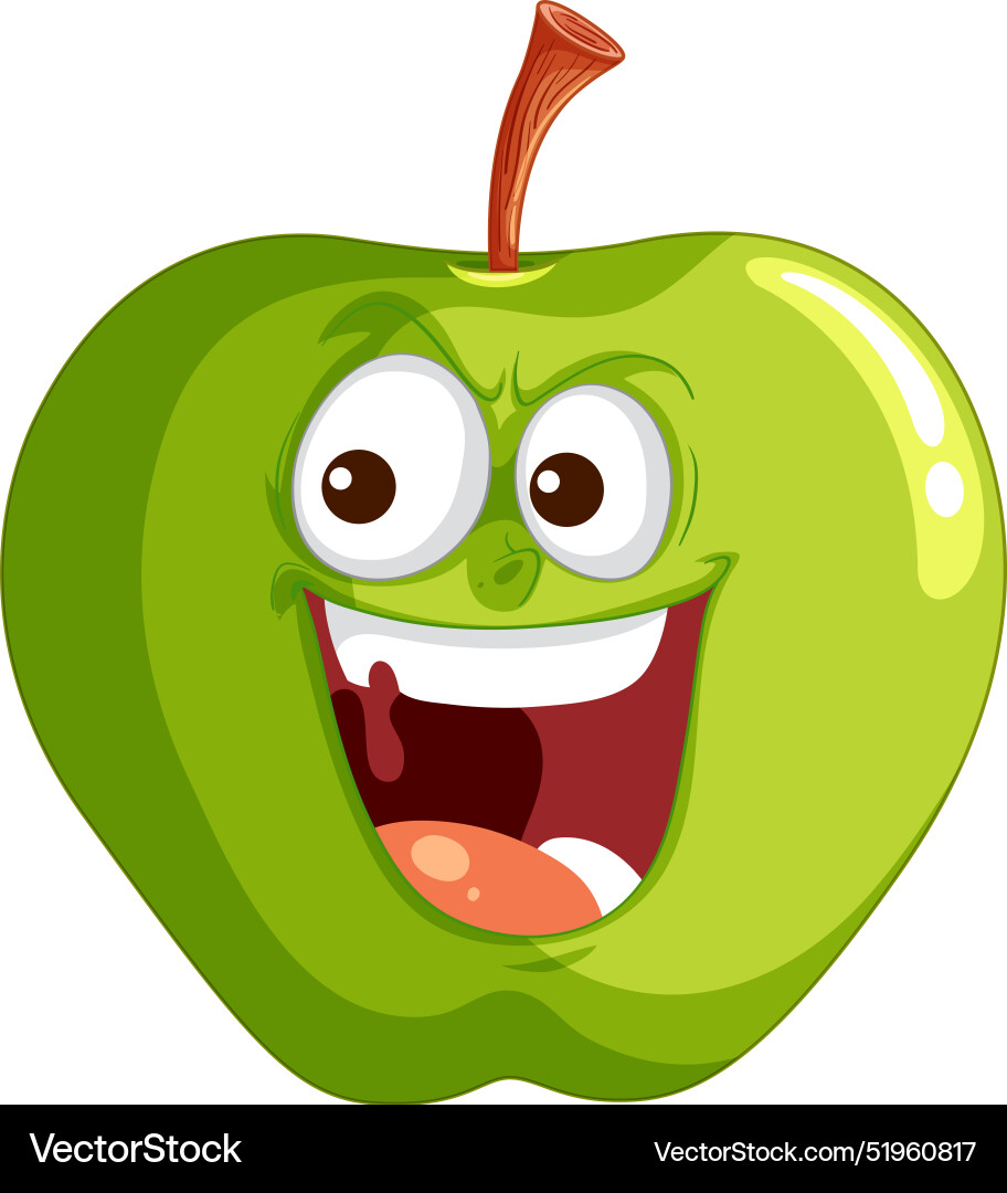 Smiling green apple with expressive eyes Vector Image