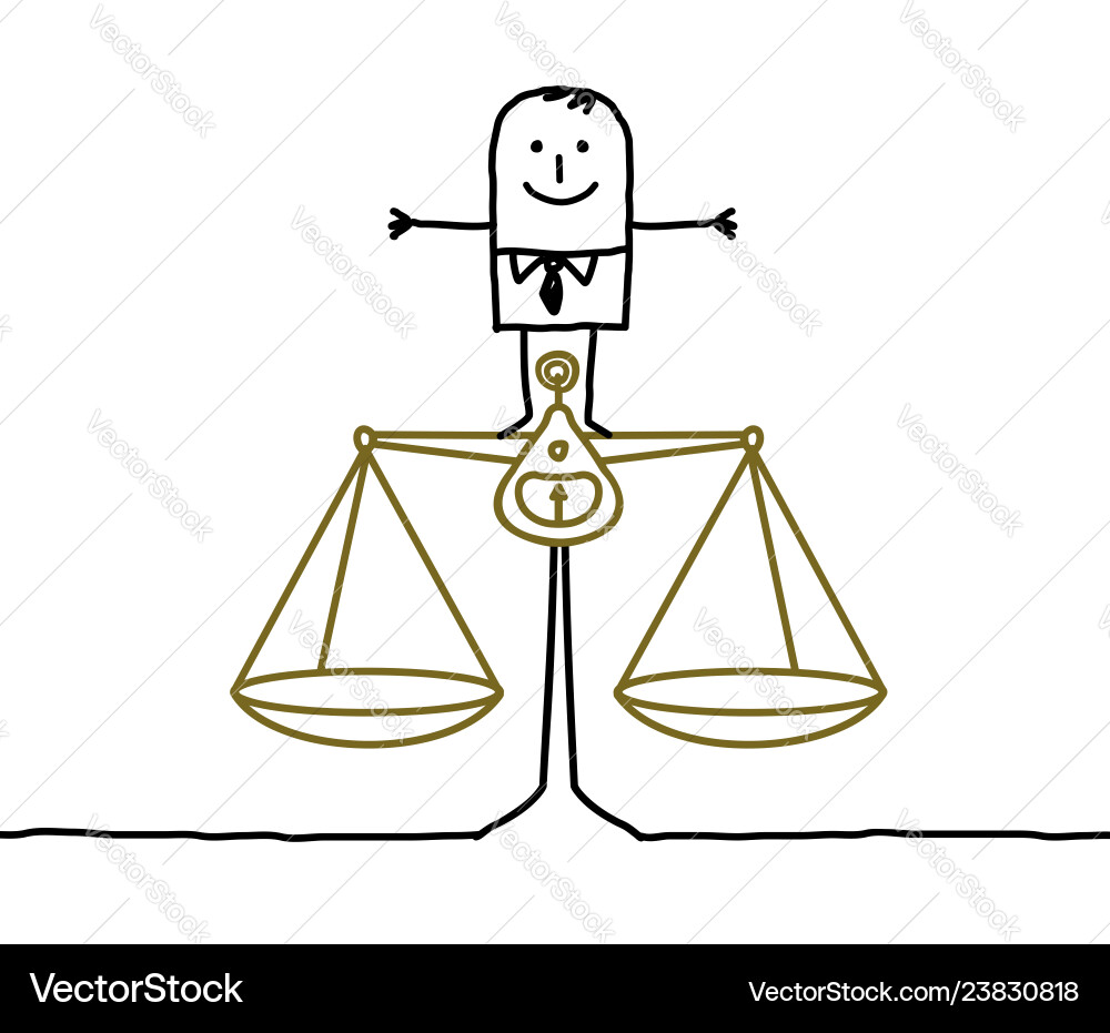 Cartoon man and balance justice Royalty Free Vector Image