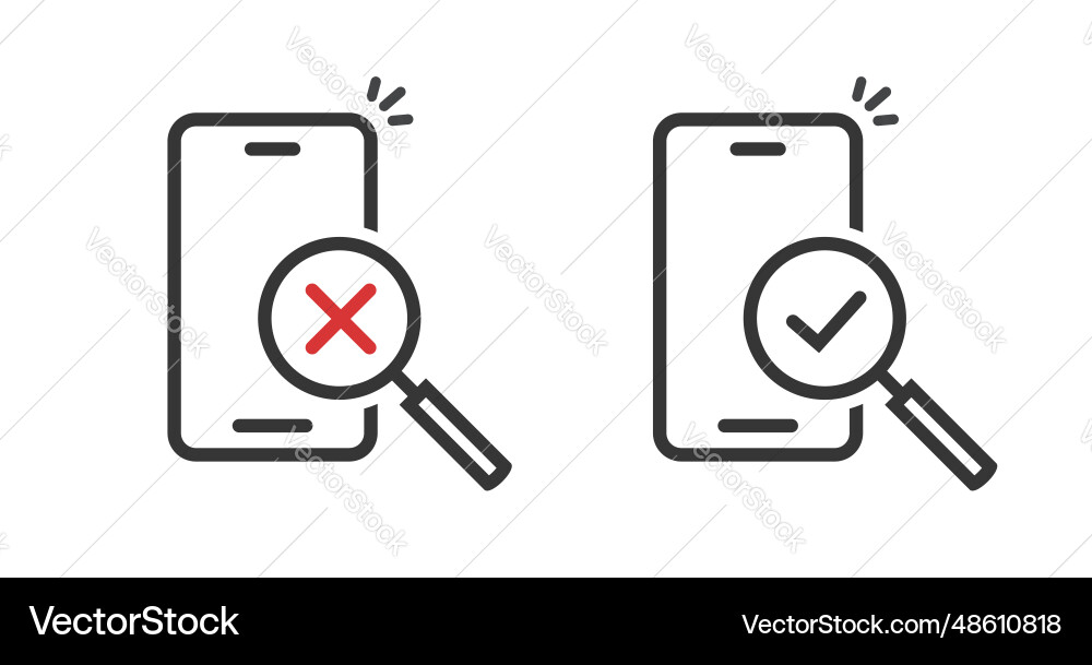 Cell phone search check mark icon simple line Vector Image