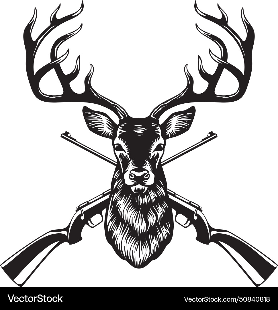Deer head and crossed hunting rifles Royalty Free Vector