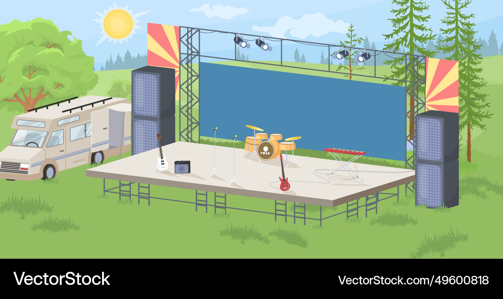 Empty musical stage prepared for open air party Vector Image