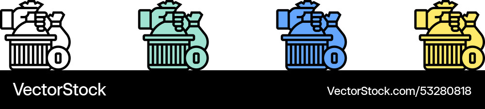 Garbage bin icon outline green blue and yellow Vector Image