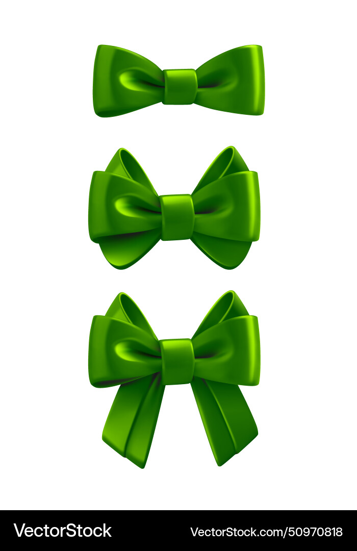 Green silk bow collection isolated on white Vector Image