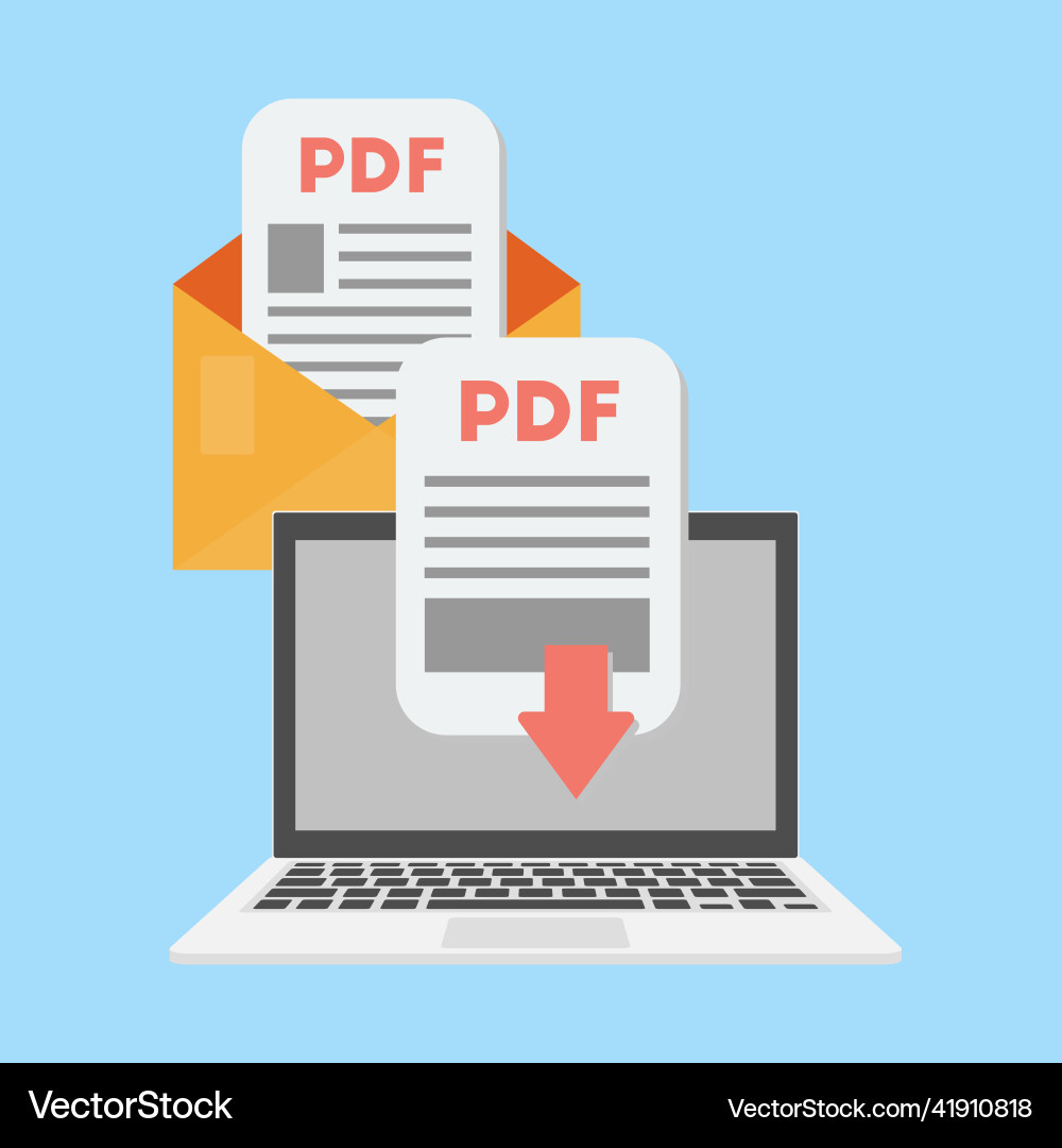 Pdf document download on the laptop concept Vector Image