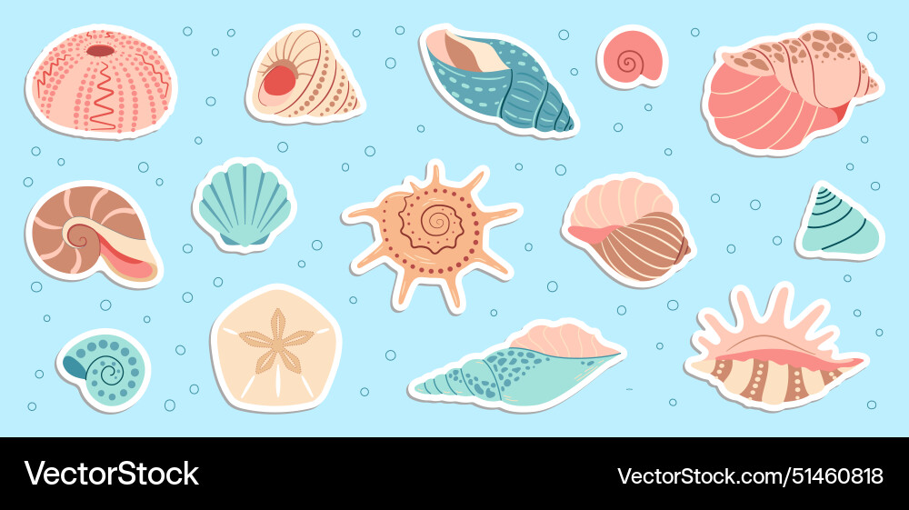 Sea shells sticker set trendy flat style hand Vector Image