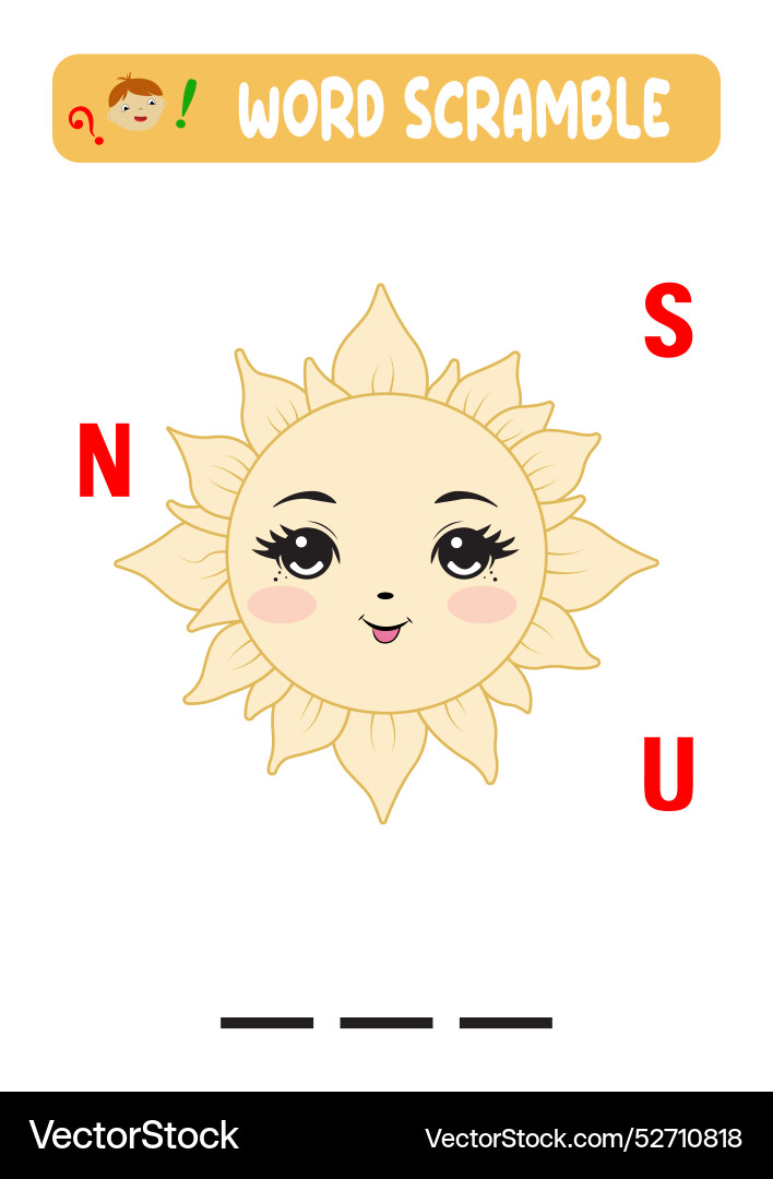 Word scramble a yellow sun an educational sheet Vector Image