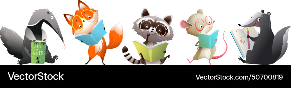 Animals reading books or study collection for kids
