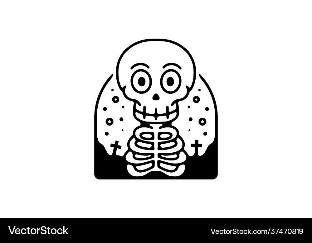 Black line art skeleton wake up from tomb Vector Image