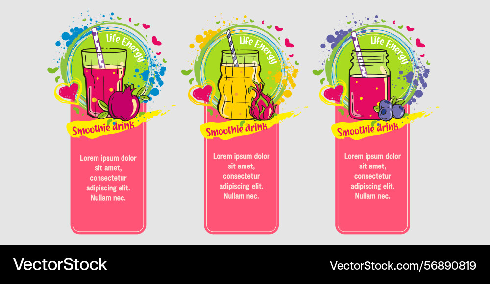 Colorful smoothie drink stickers design Royalty Free Vector