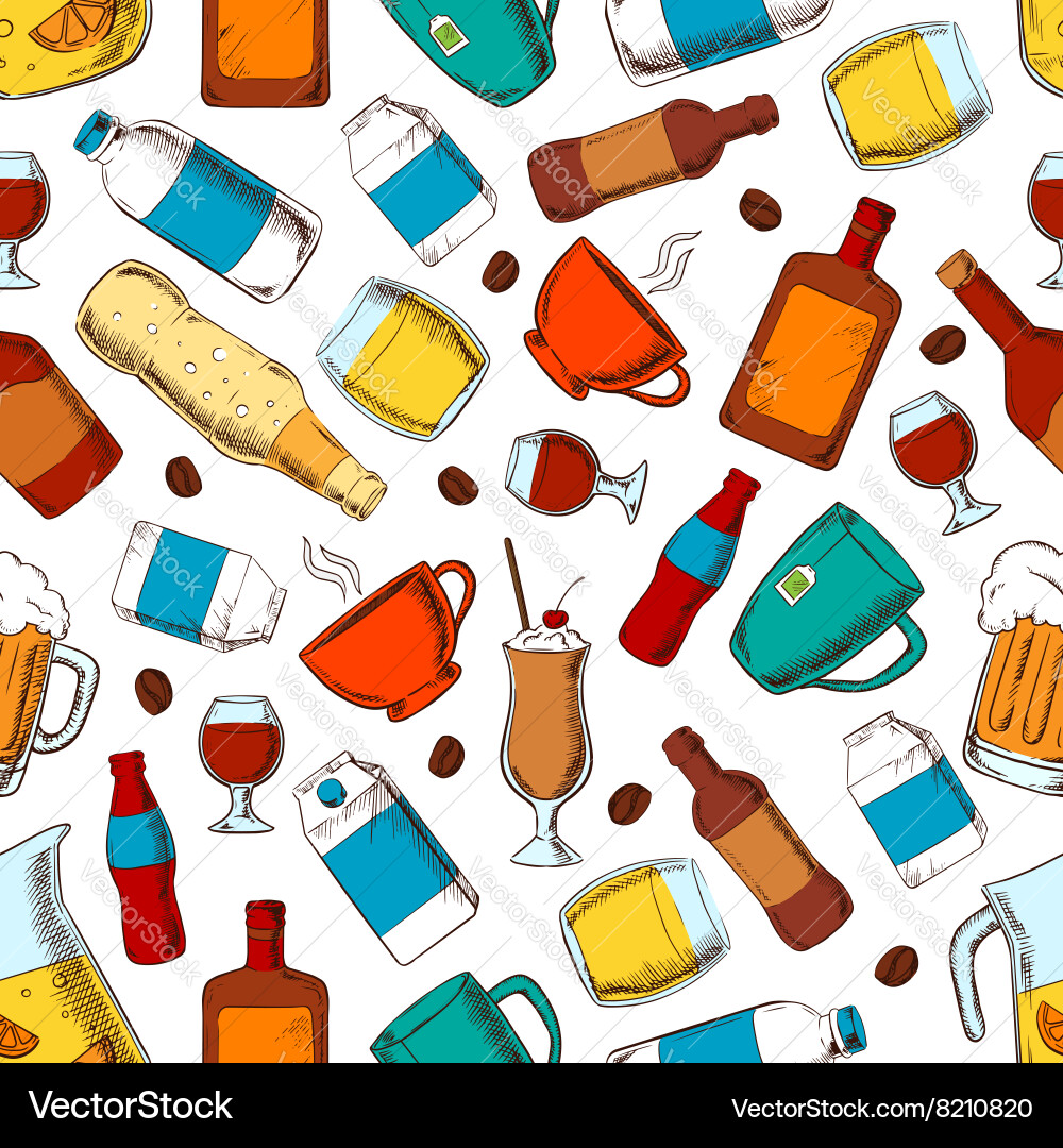 Beverage Pattern - Drinks & Cups Royalty Free Vector