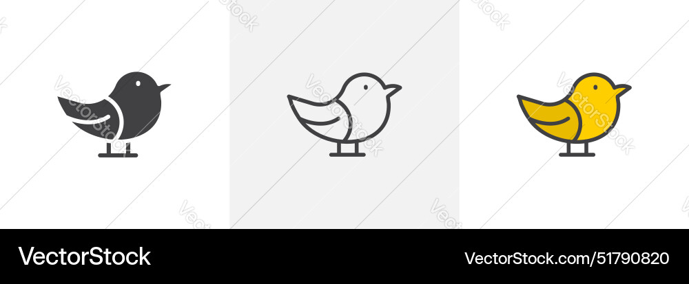 Bird icon set black filled and outlined style Vector Image