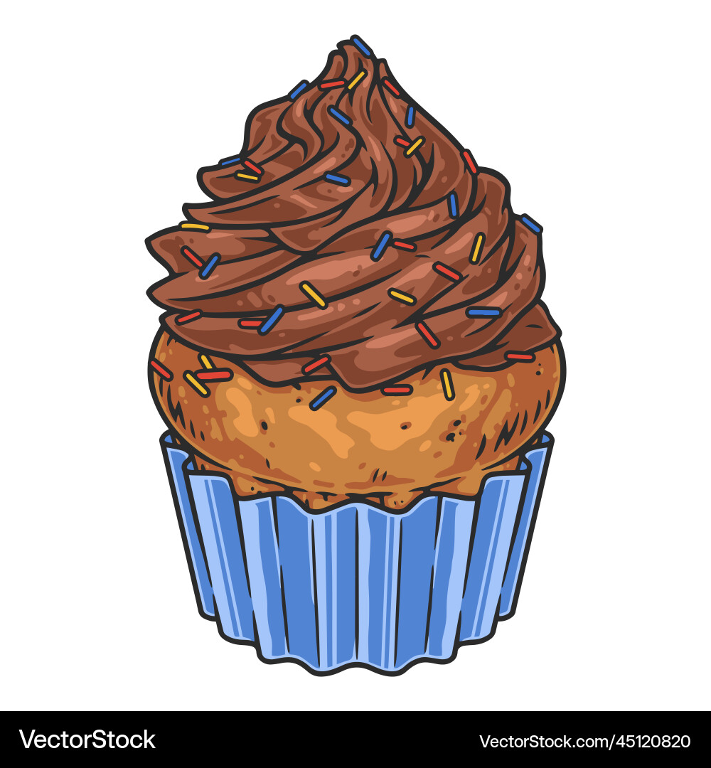 Chocolate cupcake sticker colorful detailed Vector Image