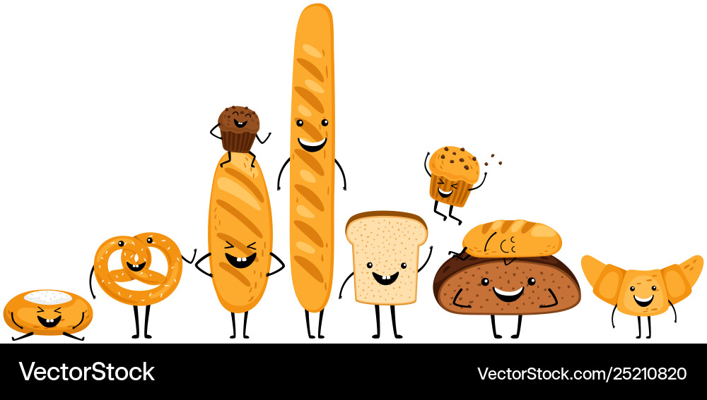 Doodle bread characters set Royalty Free Vector Image