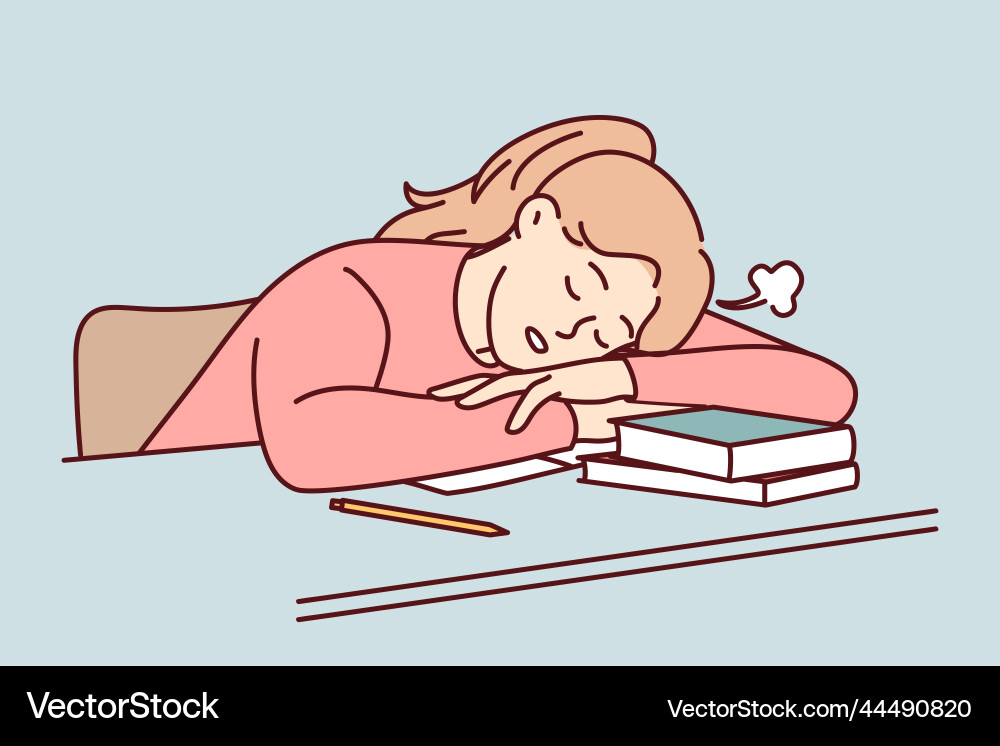 Exhausted student sleep on desk overwhelmed Vector Image