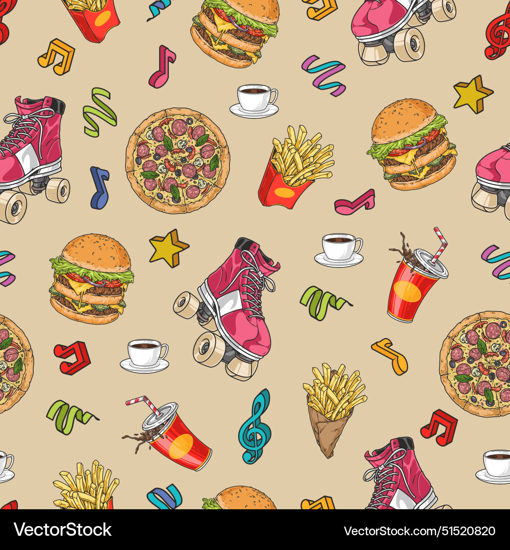Fast food seamless pattern colorful Royalty Free Vector
