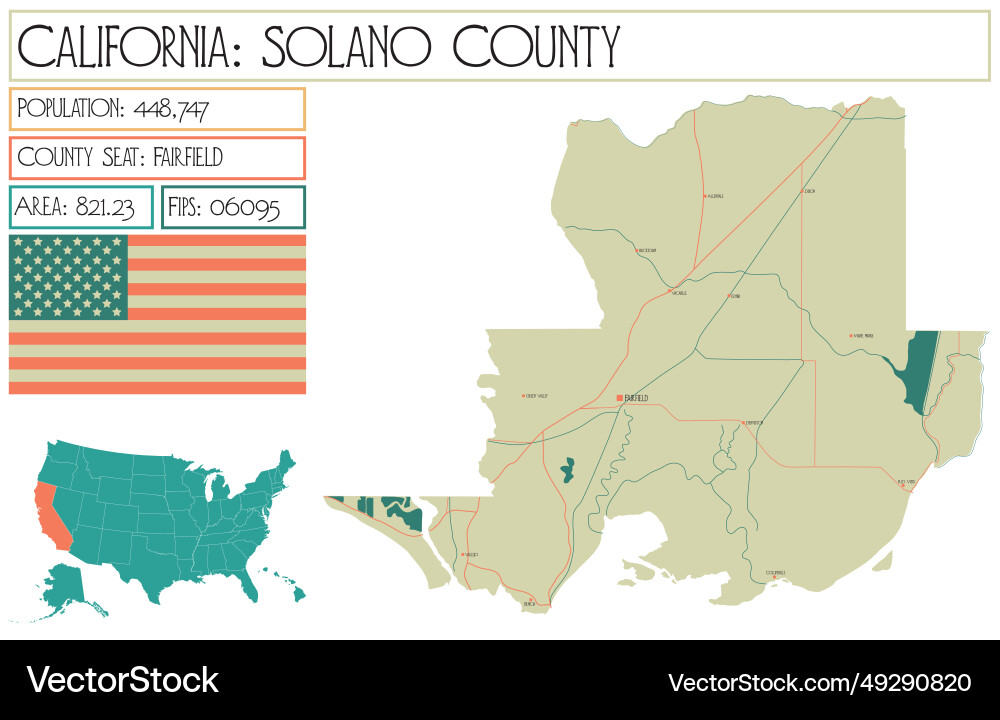 Große und detaillierte Karte von solano county Vektorbild