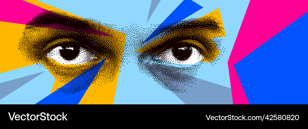 Looking eyes 8 bit dotted design style Royalty Free Vector