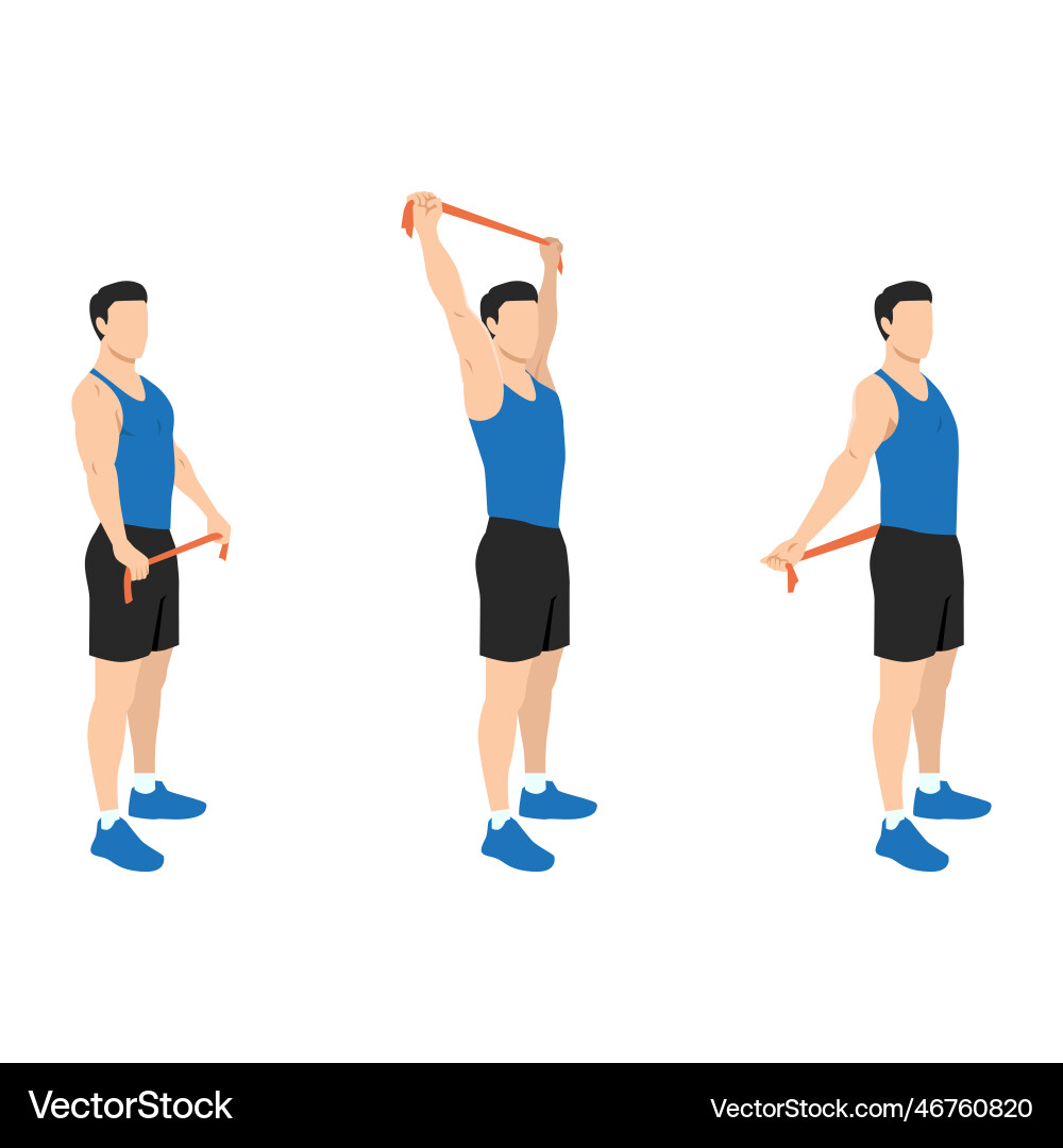Man doing resistance band chest opener stretch Vector Image
