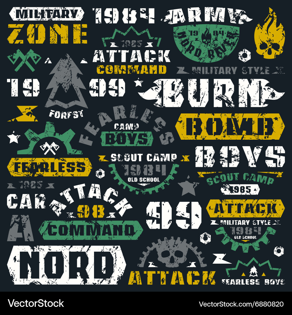 Military typographic elements color Royalty Free Vector