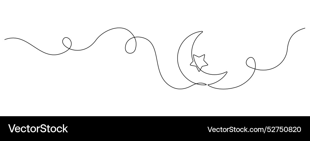 One continuous line drawing of moon with star Vector Image