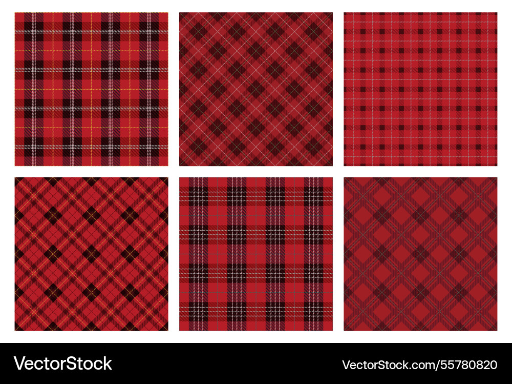 Seamless red tartan plaid set Royalty Free Vector Image