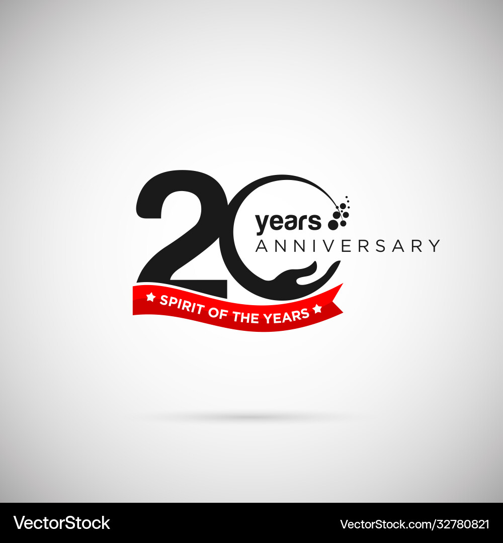 20 years anniversary logo with ribbon and hand Vector Image