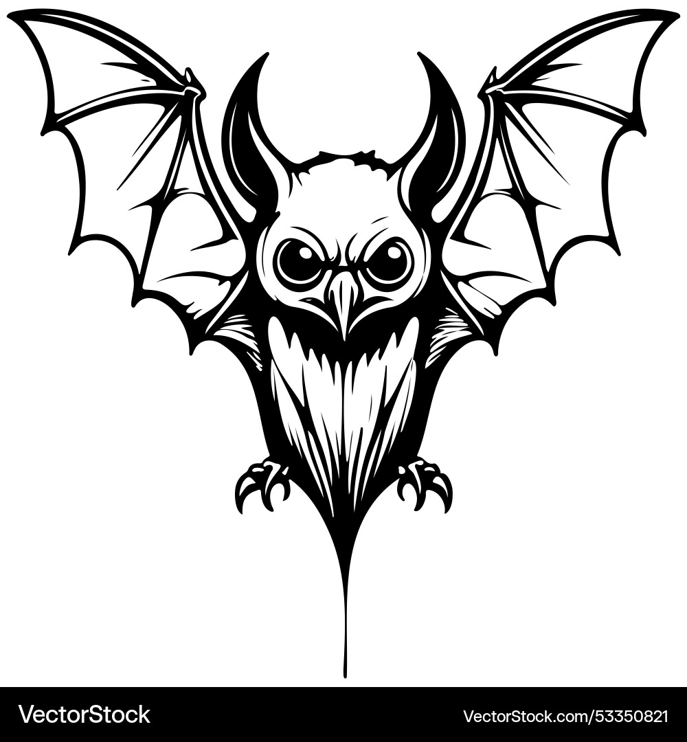 Bat drawing black line isolated Royalty Free Vector Image