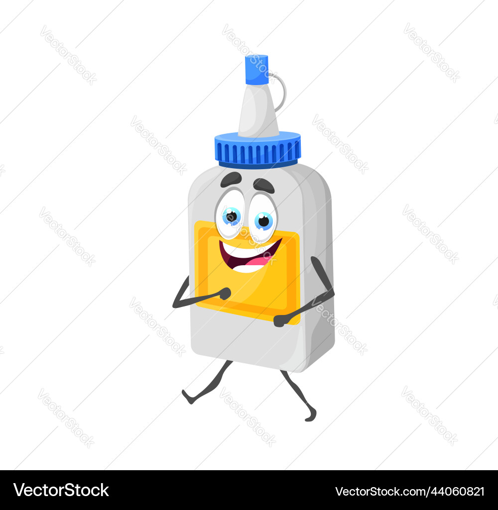 Cartoon funny glue bottle character school supply Vector Image