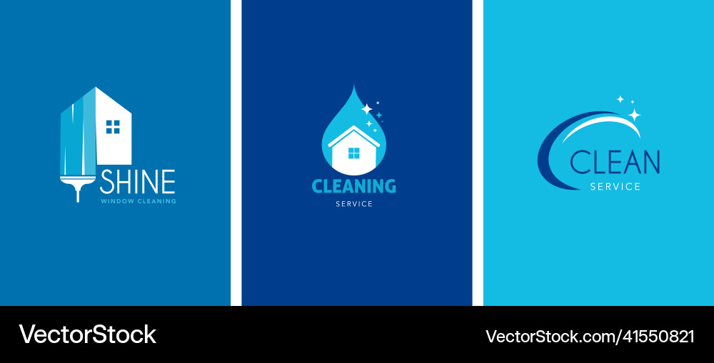 Cleaning services logo collection in blue colors Vector Image