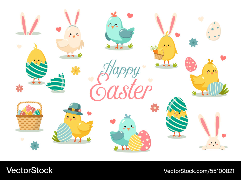Colorful easter themed with cute Royalty Free Vector Image