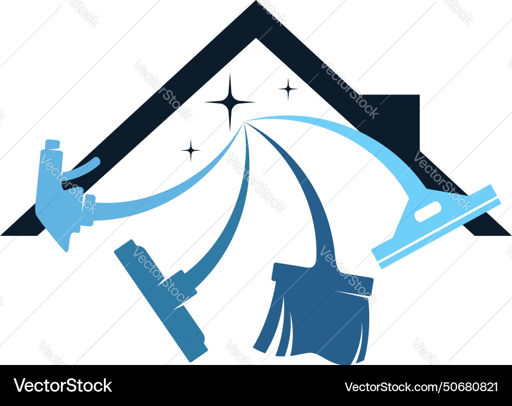 House roof and cleaning tool symbol Royalty Free Vector