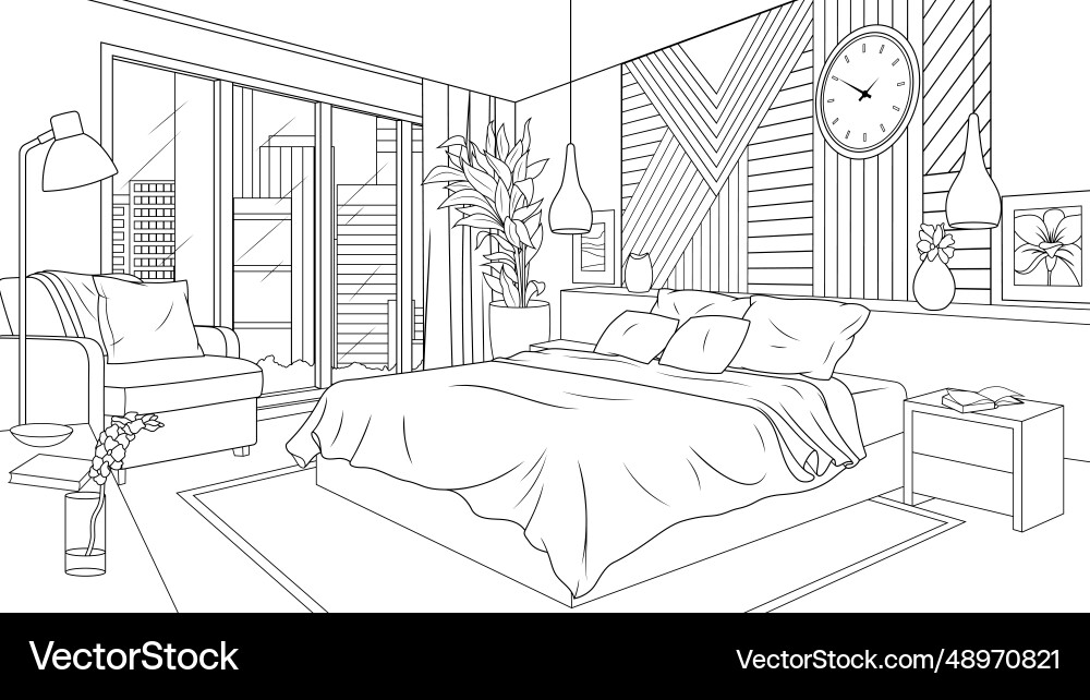 Loft style bedroom interior Royalty Free Vector Image