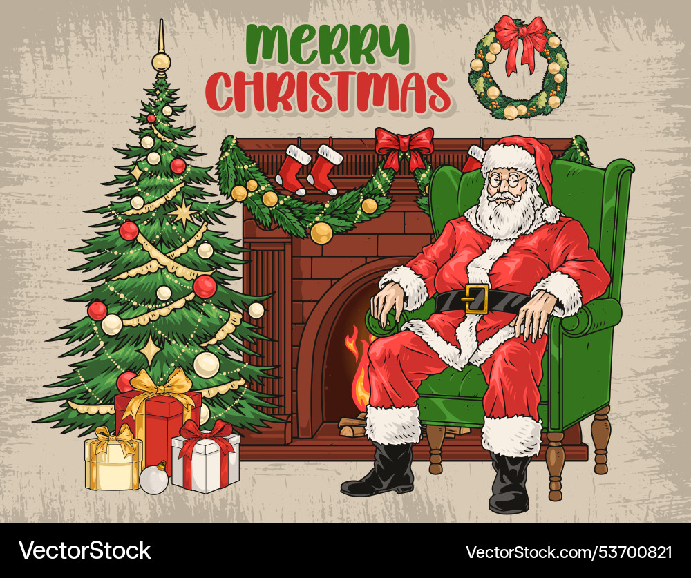 Merry christmas detailed poster colorful Vector Image