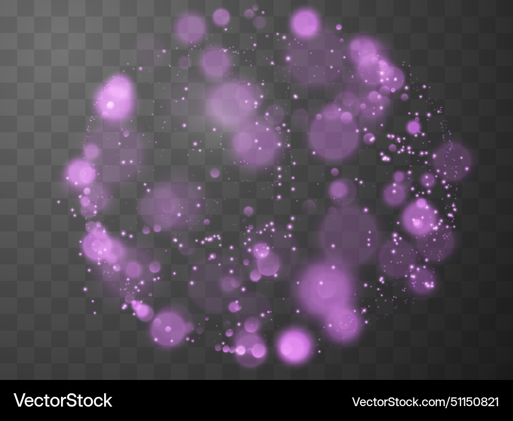 Purple glowing dust light on transparent dark Vector Image