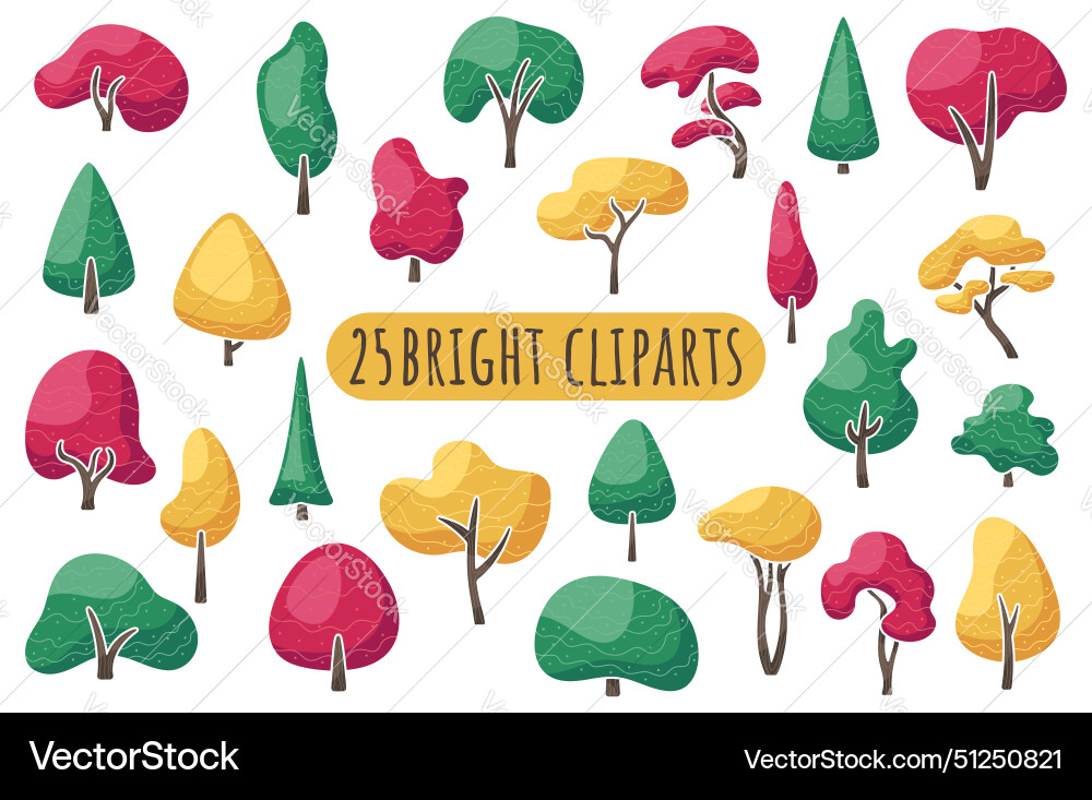 Set of different fantasy cartoon flat tree Vector Image