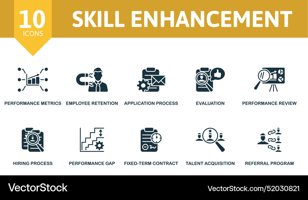 Skill enhancement icon set performance metrics Vector Image Skill enhancement icon set performance metrics Vector Image